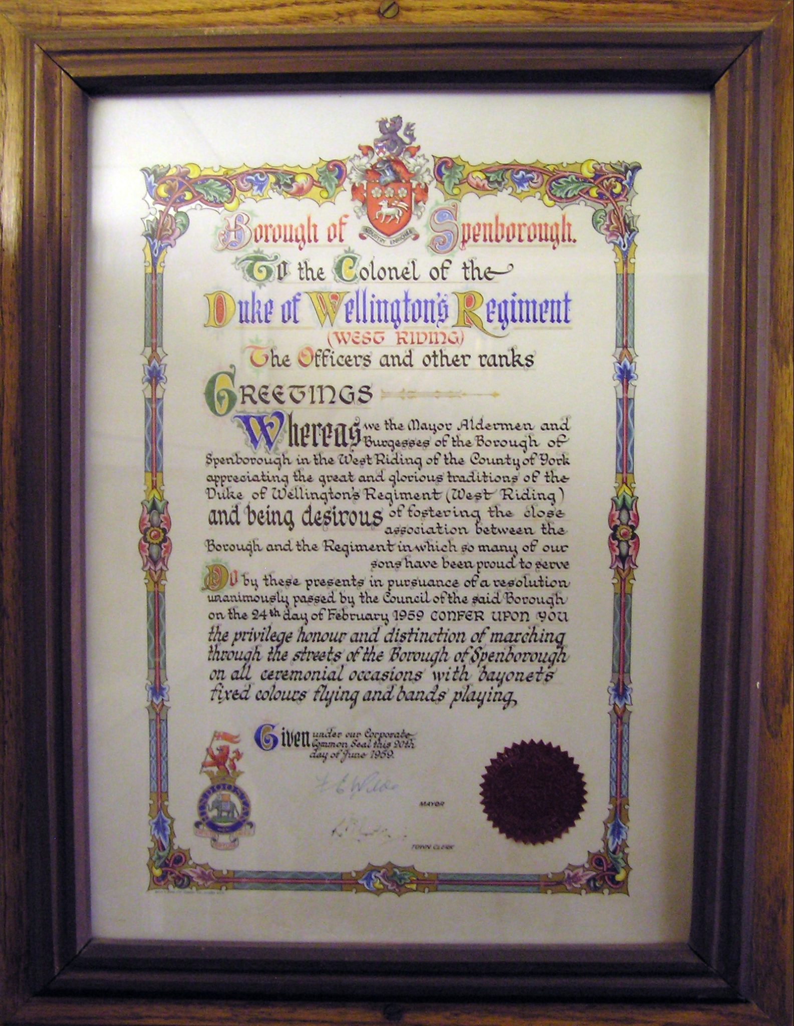 Regimental Freedom Scrolls - The Duke of Wellington's Regiment (West ...