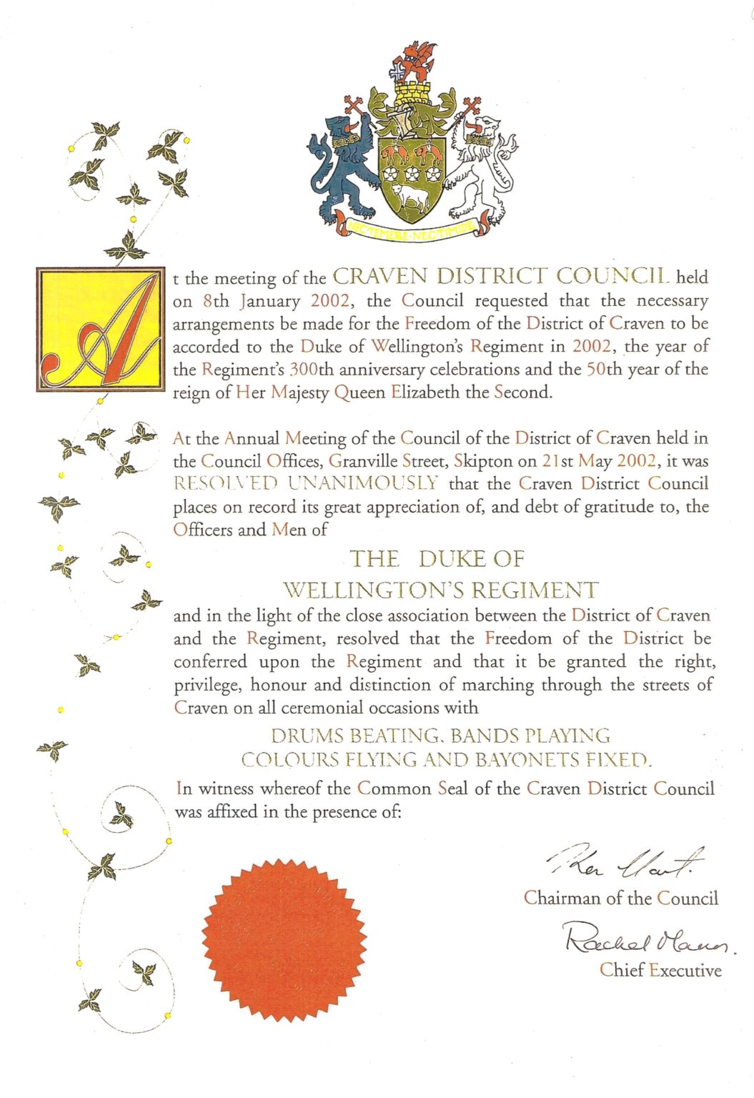 Regimental Freedom Scrolls - The Duke of Wellington's Regiment (West ...