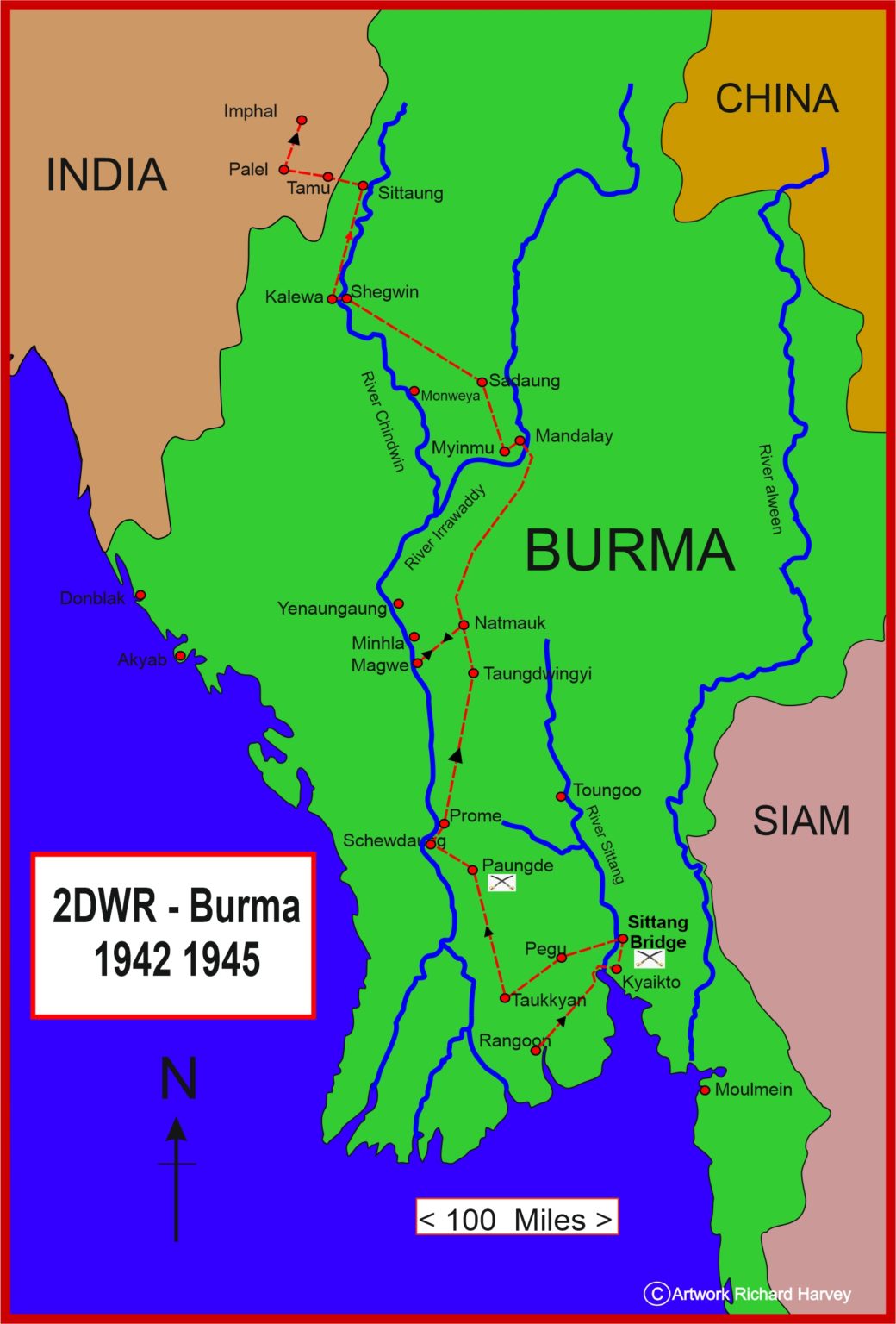 Red Border Map - 2DWR, Burma 1942-1945 - The Duke of Wellington's Regiment (West Riding ...